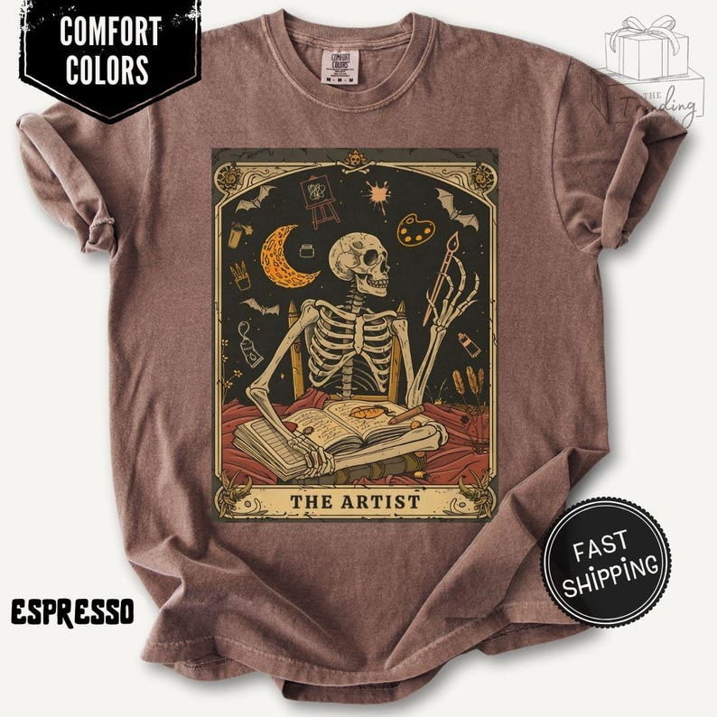 Artist Shirt, Skeleton Tarot Card Art Teacher Gift, Dark Academia Art ...