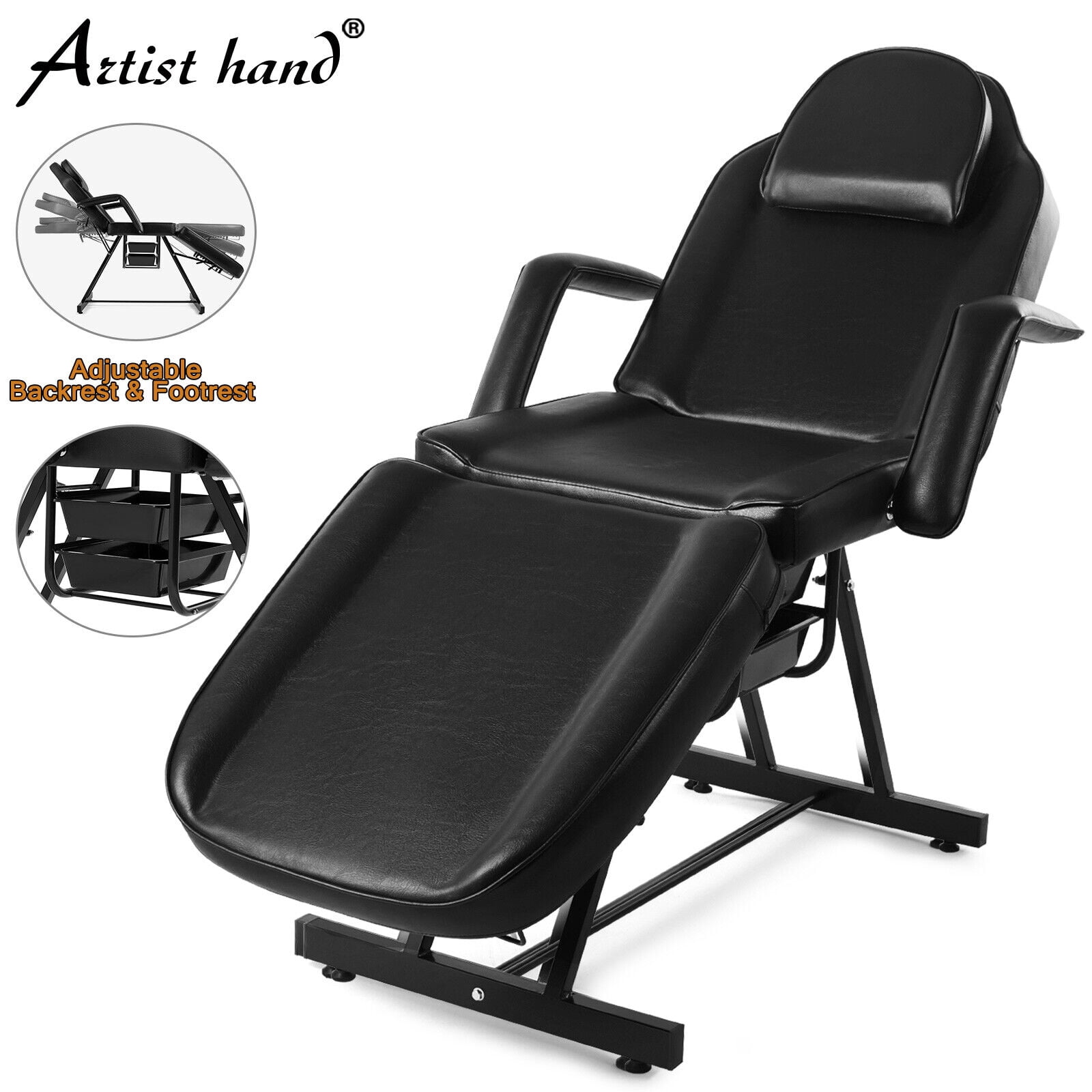 Artist hand Black Reclining Facial Bed Tattoo Massage Table Lash Bed ...