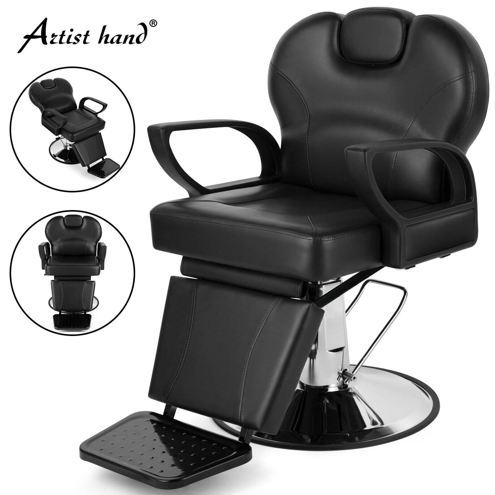 Artist hand Reclining Hydraulic Barber Chair Salon Spa Hair Styling Tattoo Equipment Black ...