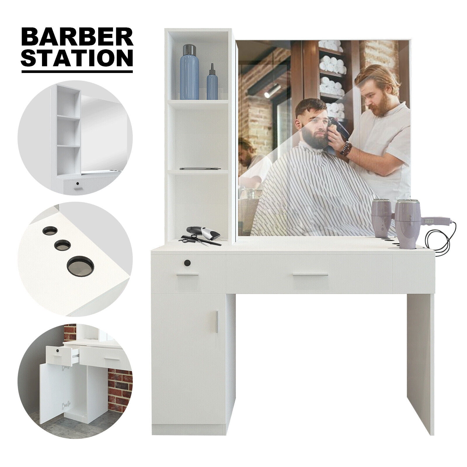Artist Hand Salon Barber Station, Wall Mount Vanity Desk with Mirror ...