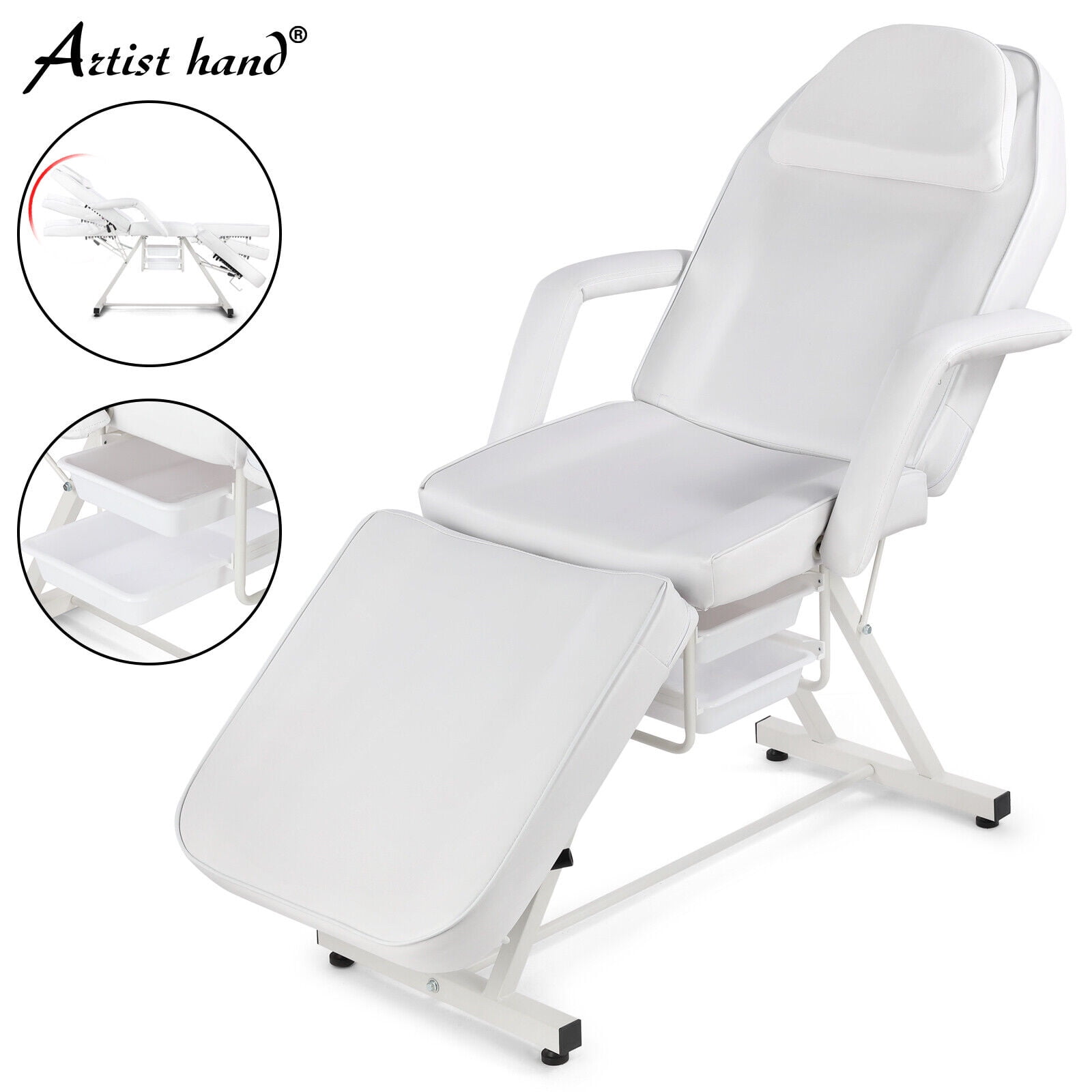 Artist hand White Reclining Facial Bed Tattoo Massage Table Lash Bed ...
