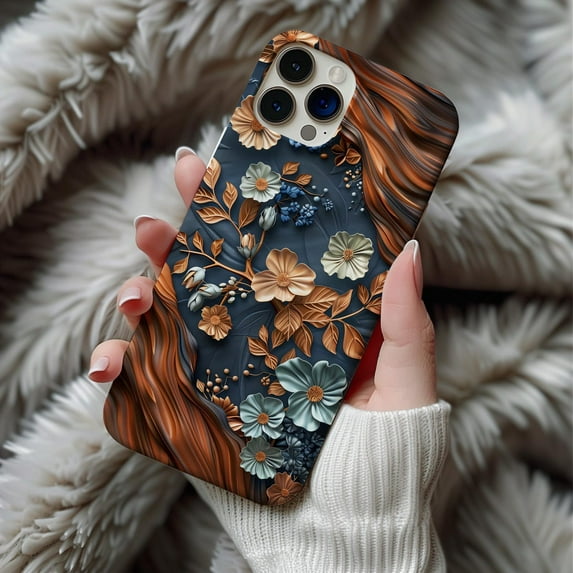 Artistic 3D Wood Carved Look Phone Case with a Unique Floral Art Design ...