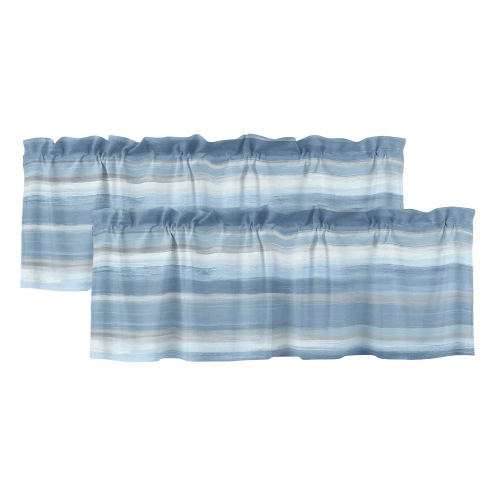 Artistic Abstract 2 Panels Kitchen Valance, Oil Painting Gradient Blue ...