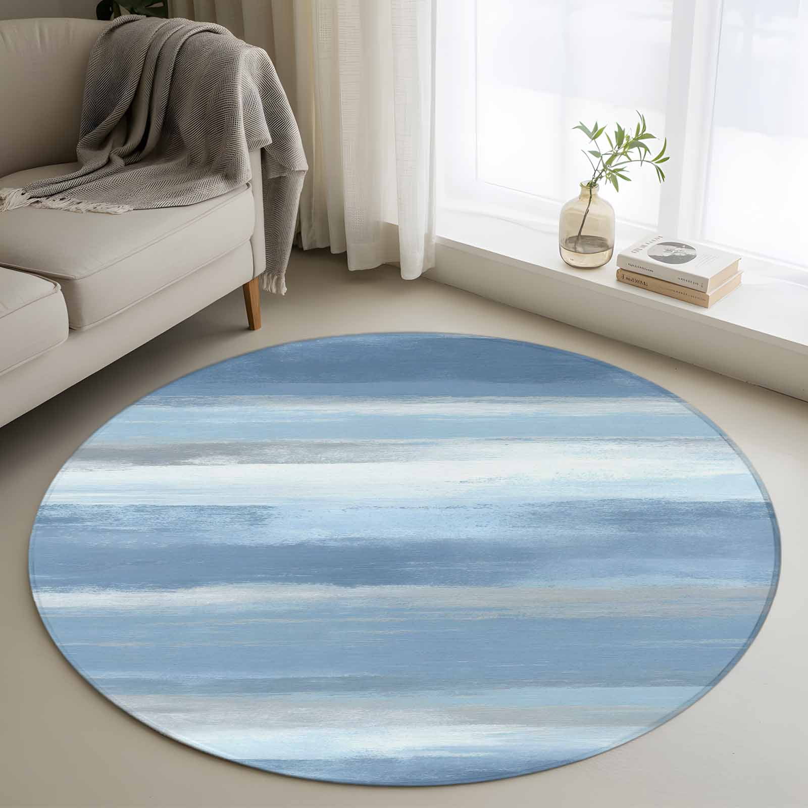 Artistic Abstract 3FT Round Area Rugs Oil Painting Gradient Blue ...