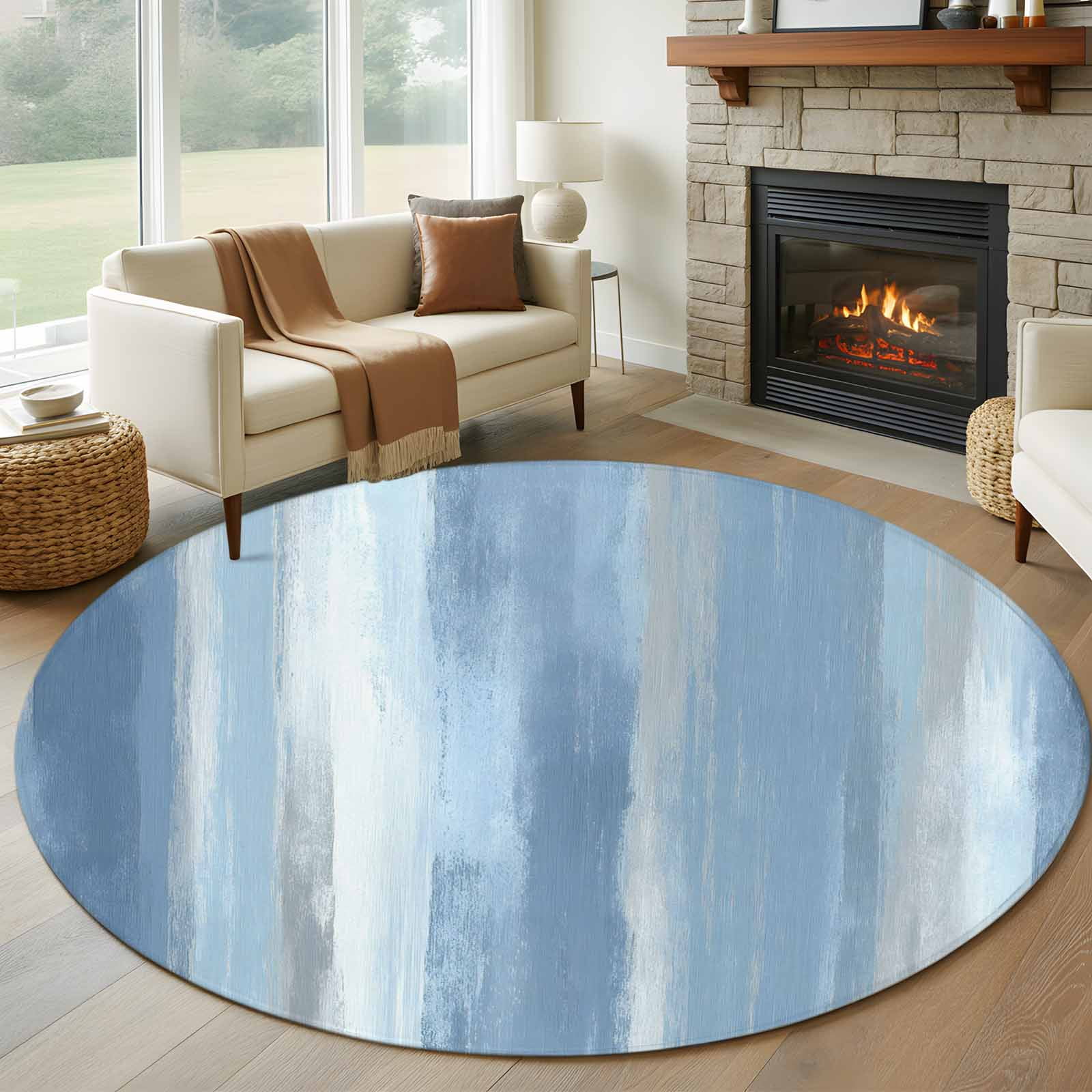 Artistic Abstract 8' Round Rug for Open Concept Living Room Seating ...