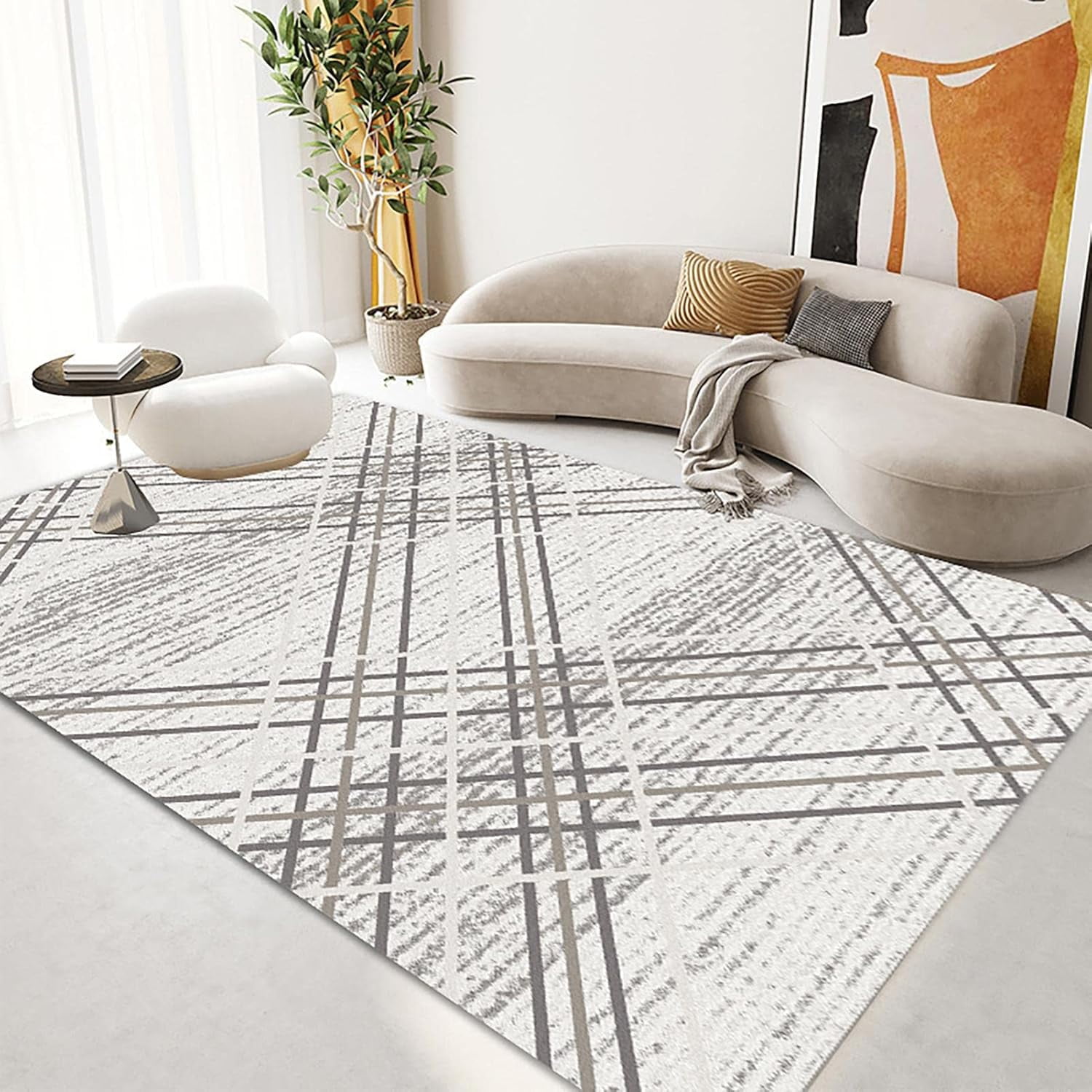 Artistic Abstract Area Rug.Lines-Grey,Suitable For Bedroom,Living Room ...