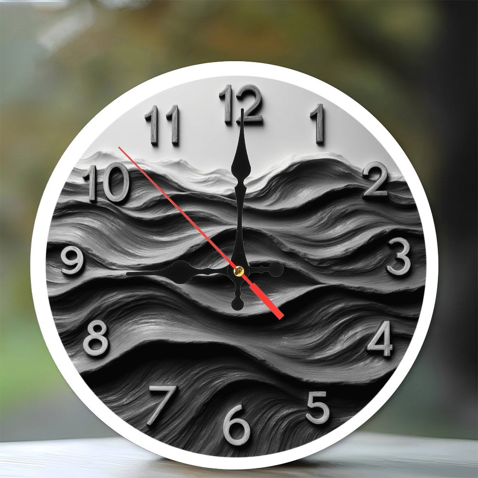 Artistic Abstract Black White Wave Clock 10-Inch Silent Wooden Wall ...