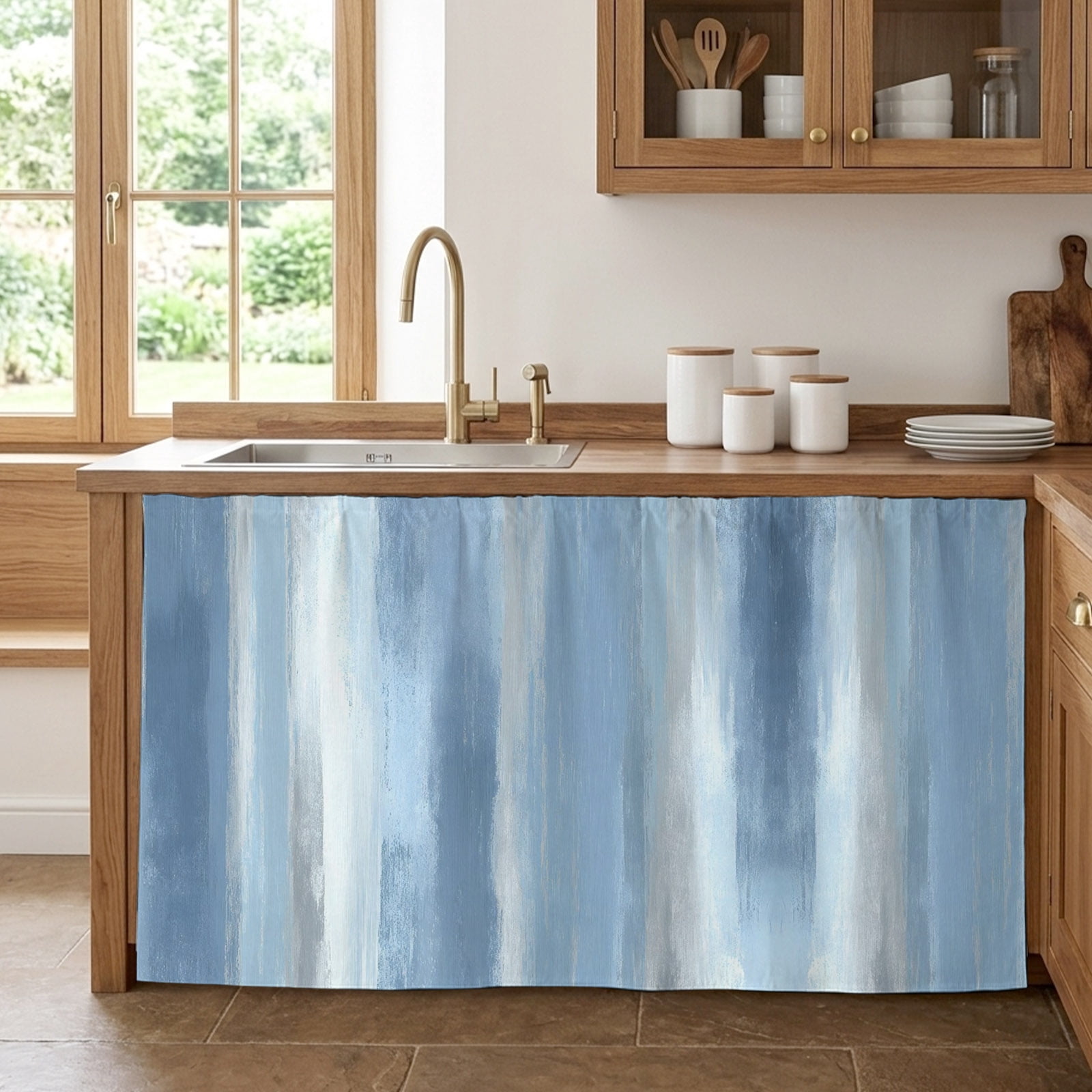 Artistic Abstract Cabinet Curtains 32" W x 55" L, Oil Painting Gradient ...