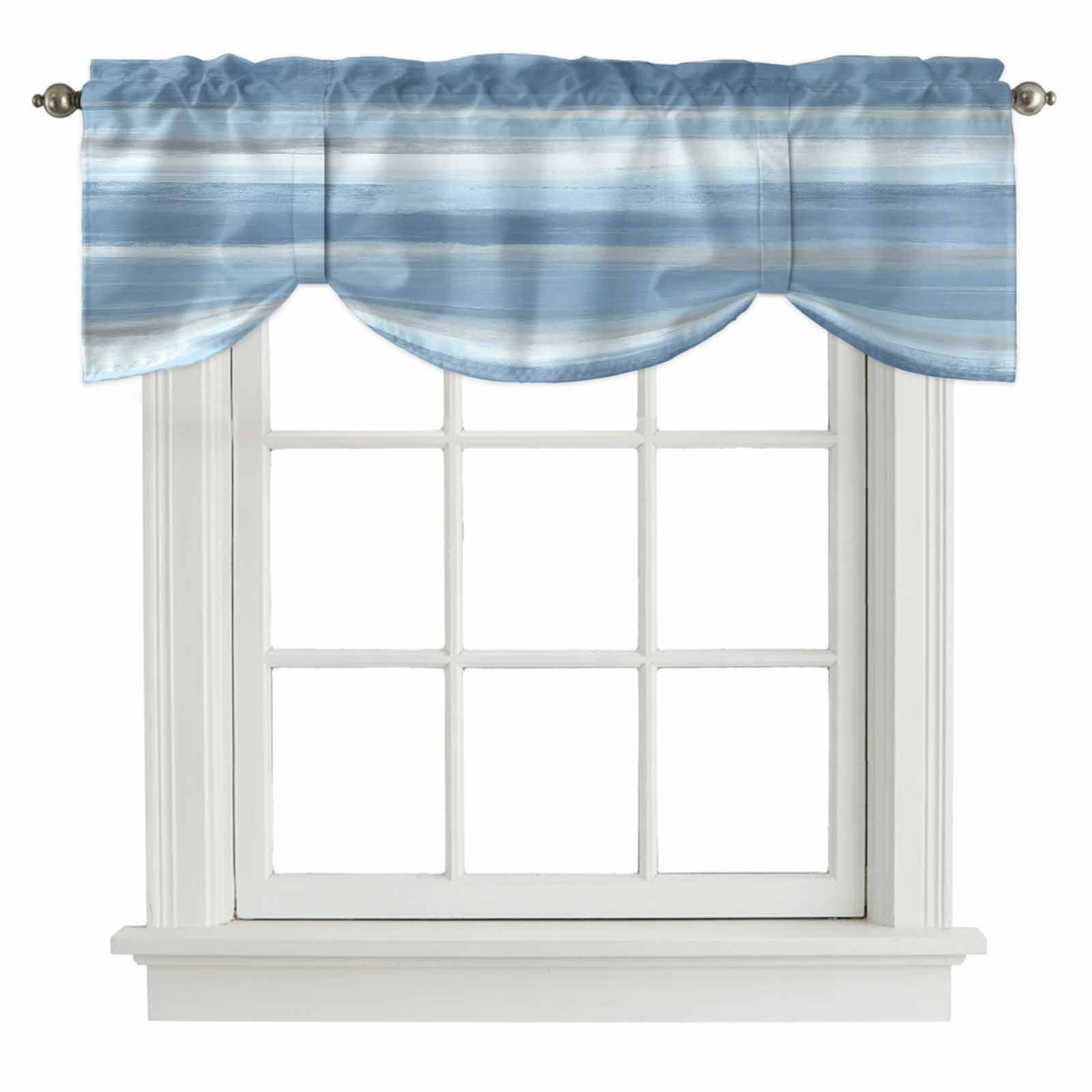 Artistic Abstract Tie Up Valance Curtains Oil Painting Gradient Blue ...