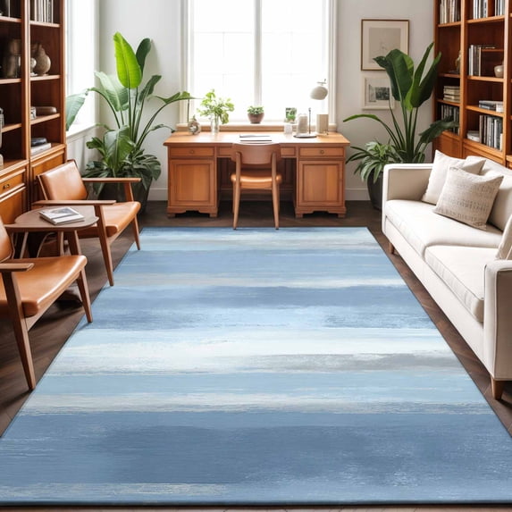 Artistic Abstract Washable Area Rug 4 x 6 ft Oil Painting Gradient Blue ...
