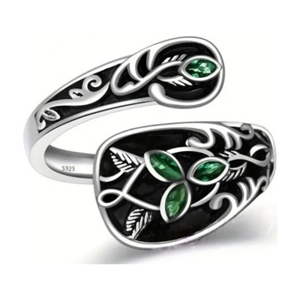 Artistic Adjustable Spoon Shaped Rings With Green Marble Leaves Designs ...