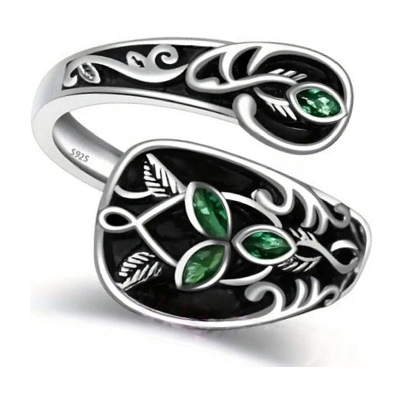 Artistic Adjustable Spoon Shaped Rings With Green Marble Leaves Designs ...