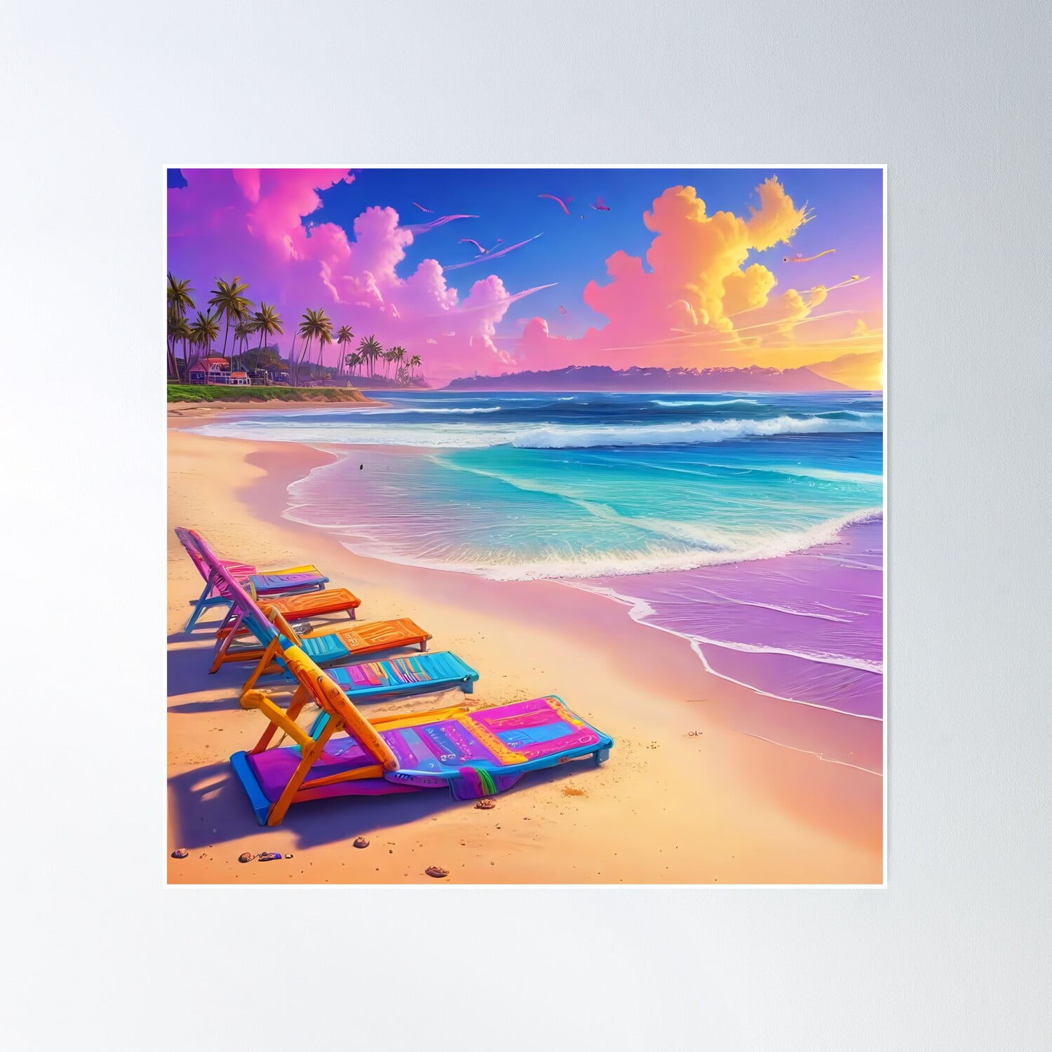 Artistic Beach Side. Poster Wall Art, Modern Wall Decor, 30x30 UNFRAMED ...