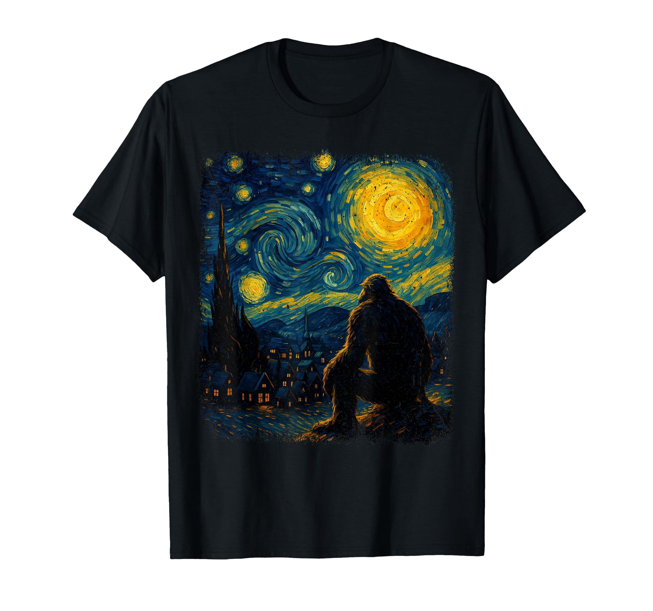 Artistic Bigfoot Starry Night T-Shirt for Unique Gift Ideas for Men and ...