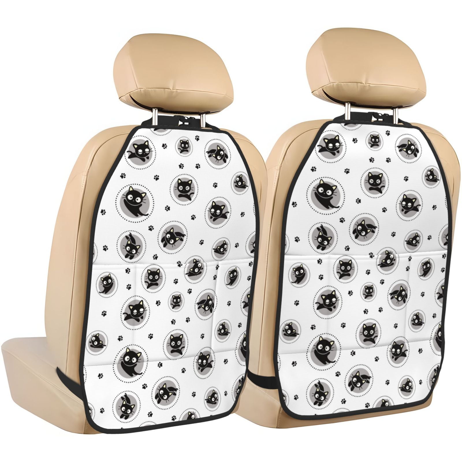 Artistic Black Cartoon Cat Backseat Car Organizer, 2 Pack Kick Mats ...
