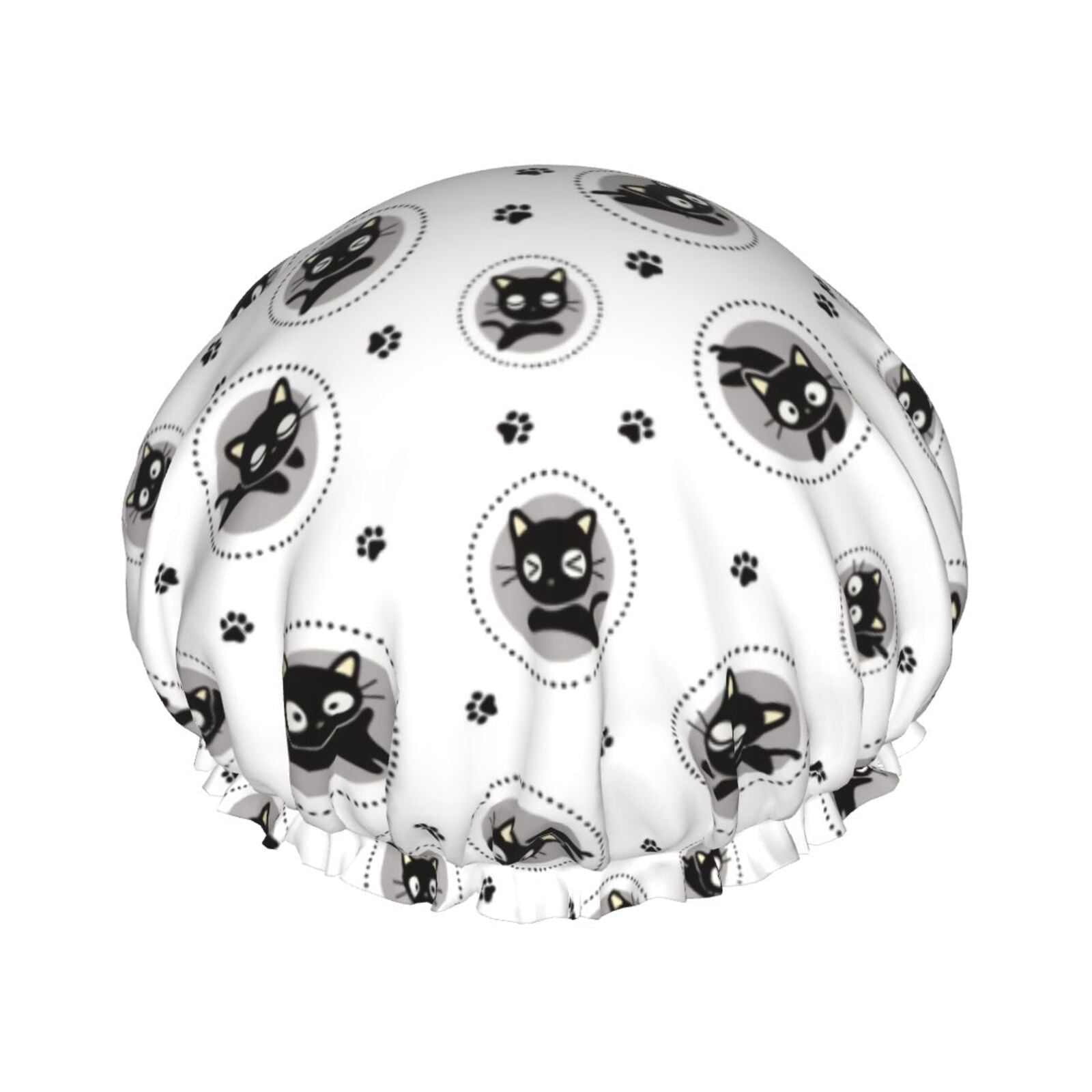 Artistic Black Cartoon Cat Shower Cap, Reusable Bath Hair Hat for all ...