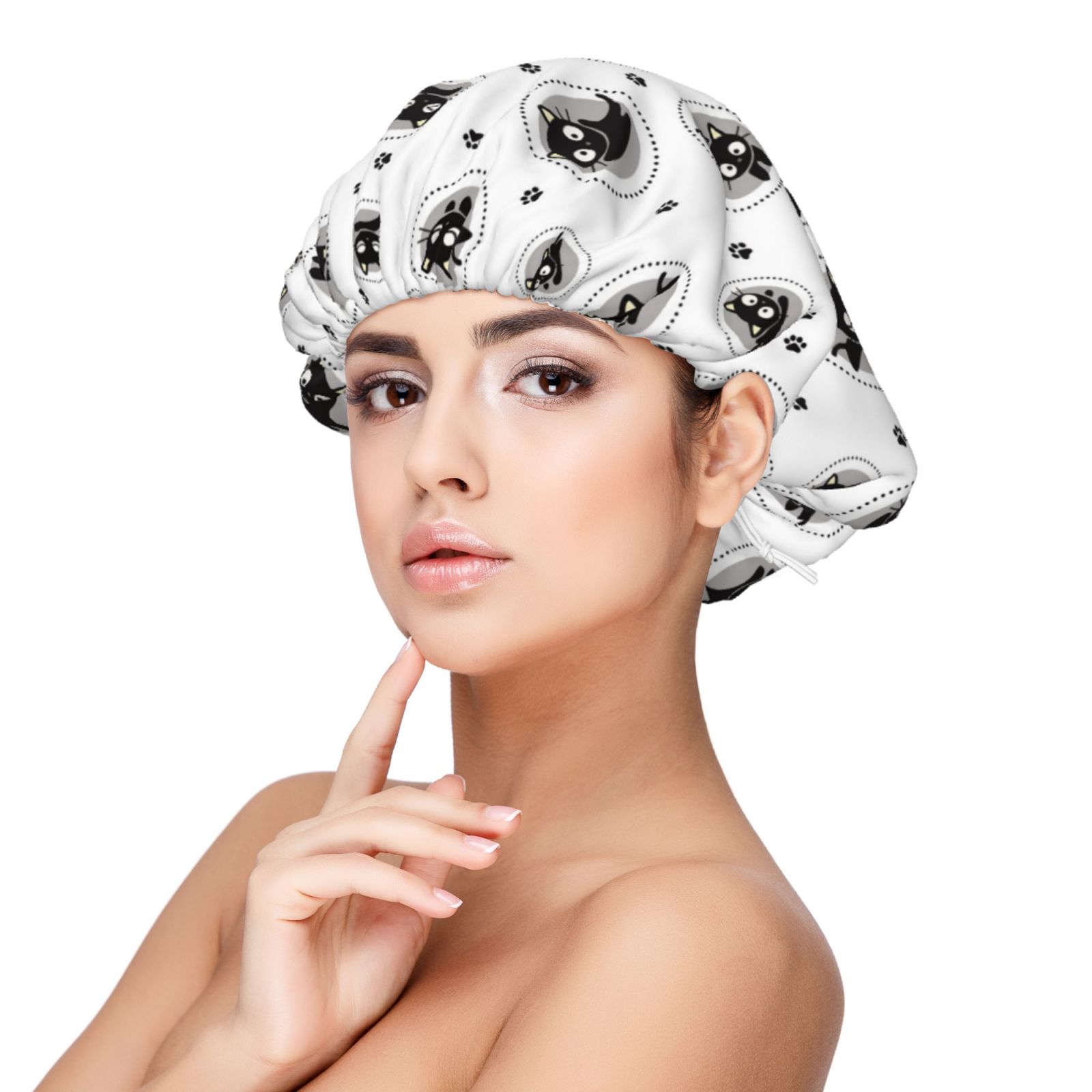 Artistic Black Cartoon Cat Silk Bonnet for Sleeping Women Men ...