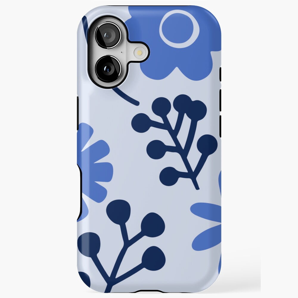 Artistic Blue Floral Design Phone Case iPhone 17 11 12 13 14 15 17 Pro ...