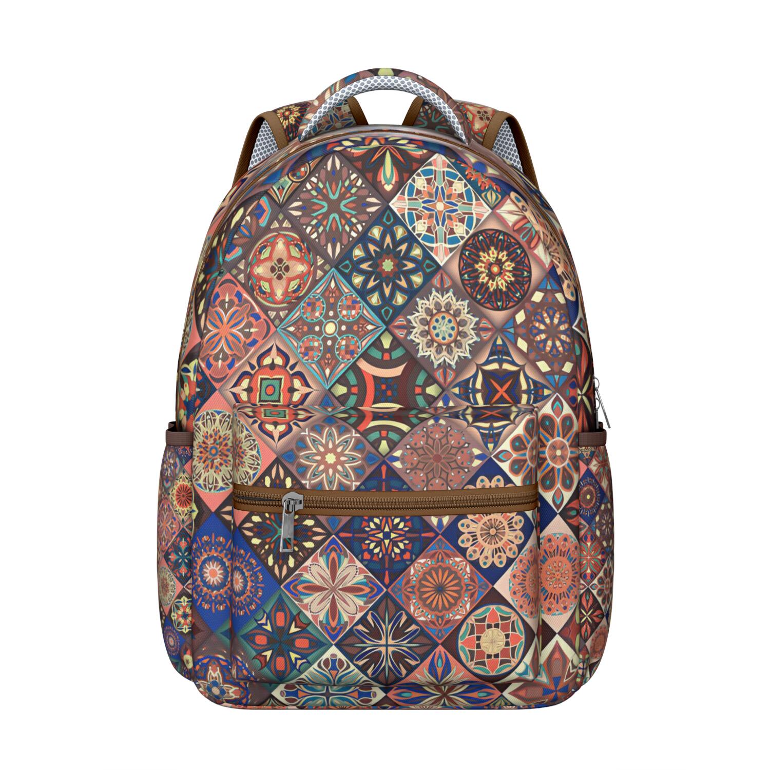 Artistic Bohemian Style School Backpack with Earthy Floral and Tribal ...