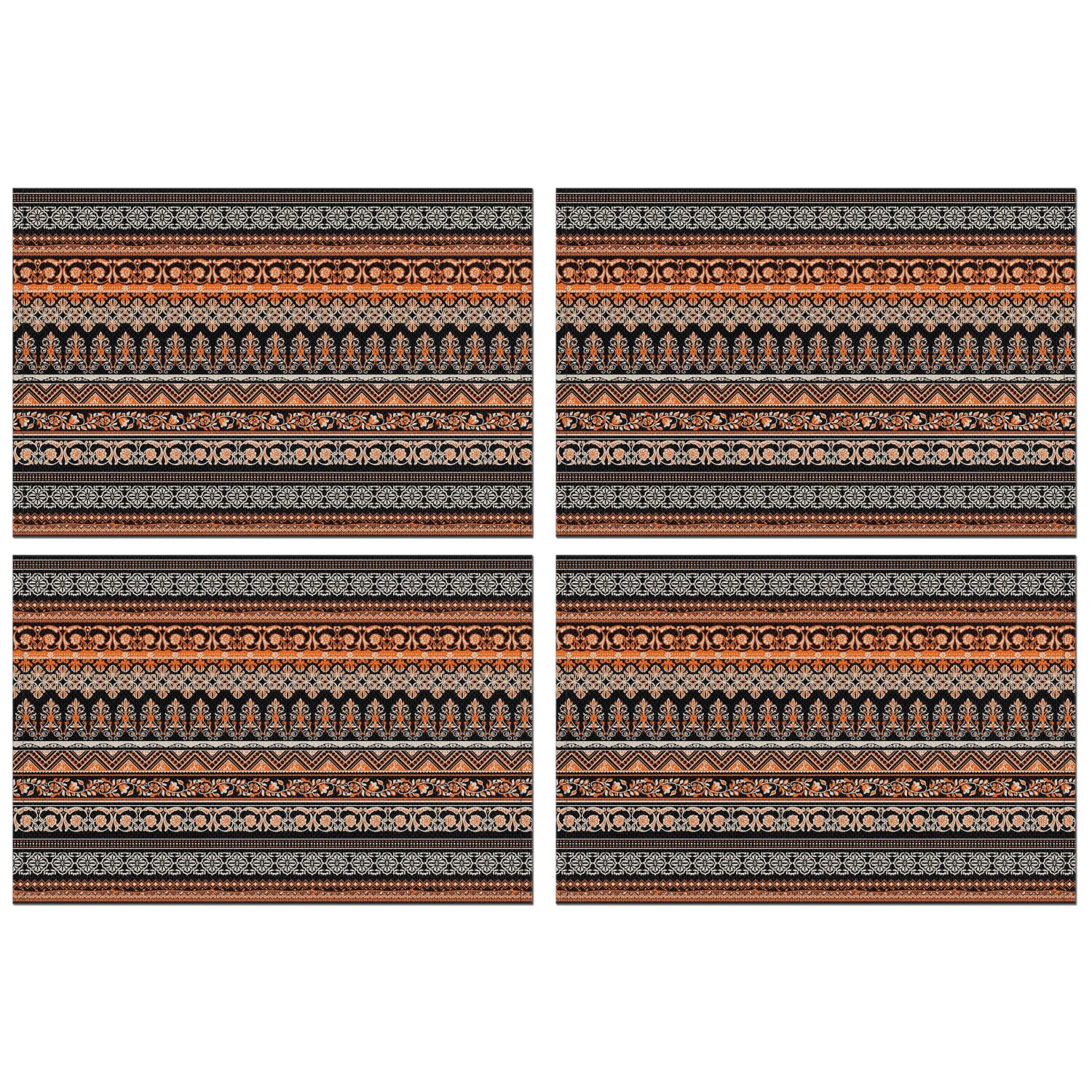Artistic Boho Style Flax Placemats Set of 4, 12x18 Inch Washable Rustic ...