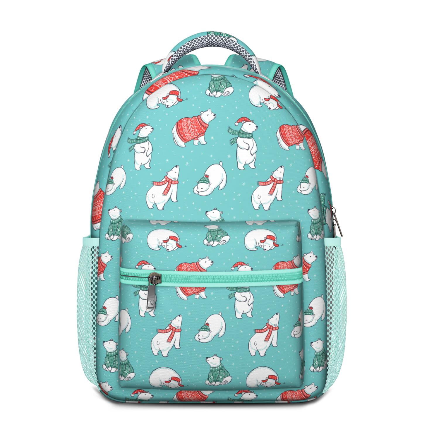 Artistic Brown Bear Pattern Backpack – Cute Polar Bear Cartoon Print ...