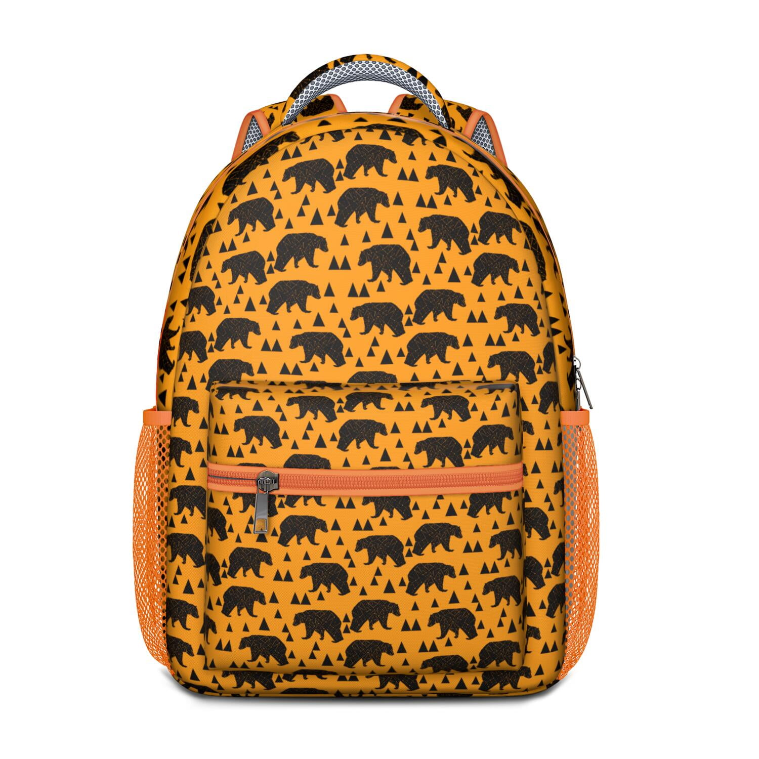 Artistic Brown Bear Pattern Backpack – Cute Polar Bear Cartoon Print ...