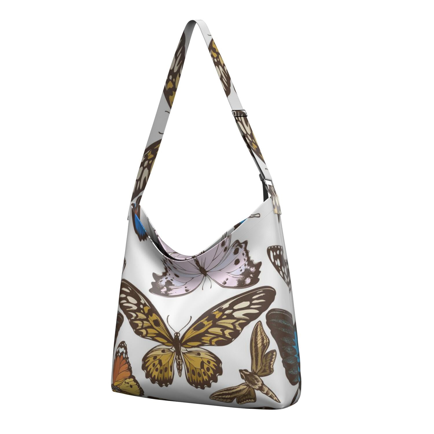 Artistic Butterflies Canvas Crossbody Bag – Floral Pattern Tote ...