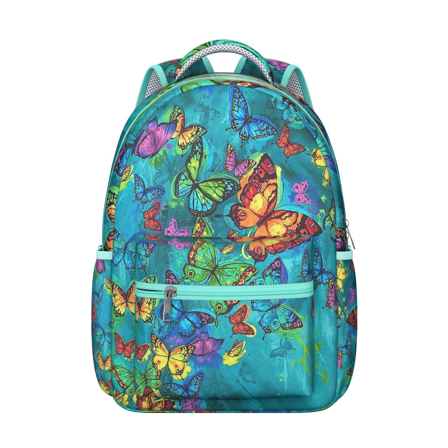 Artistic Butterfly Backpack for Student Cute Floral Pattern Colorful ...