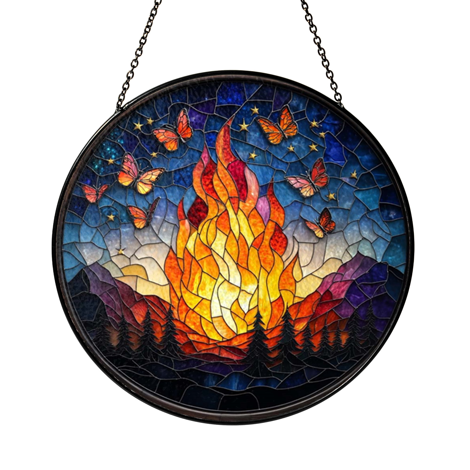 Artistic Butterfly Flame Stained Glass Window Hanging, Decorative Glass ...
