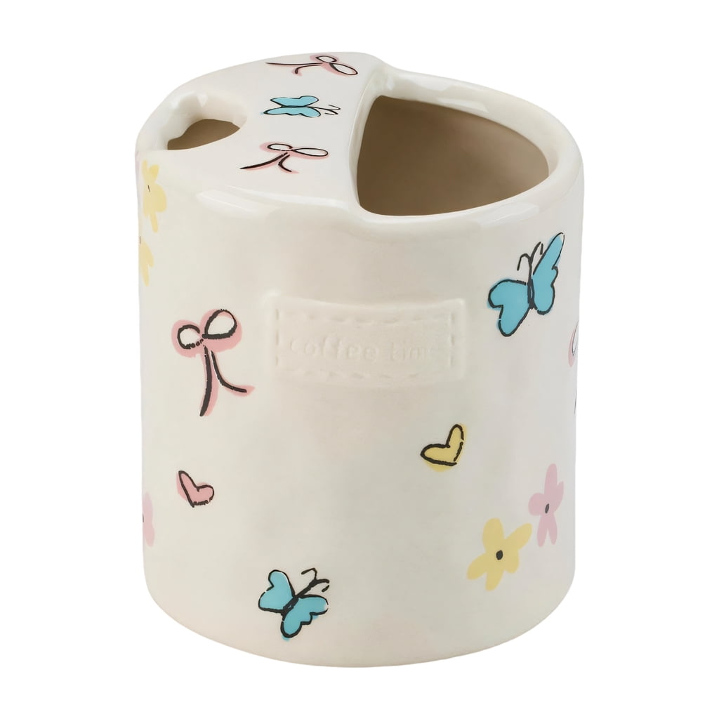 Artistic Butterfly Pattern Ceramic Cup With Sip Top Lid For Easy ...
