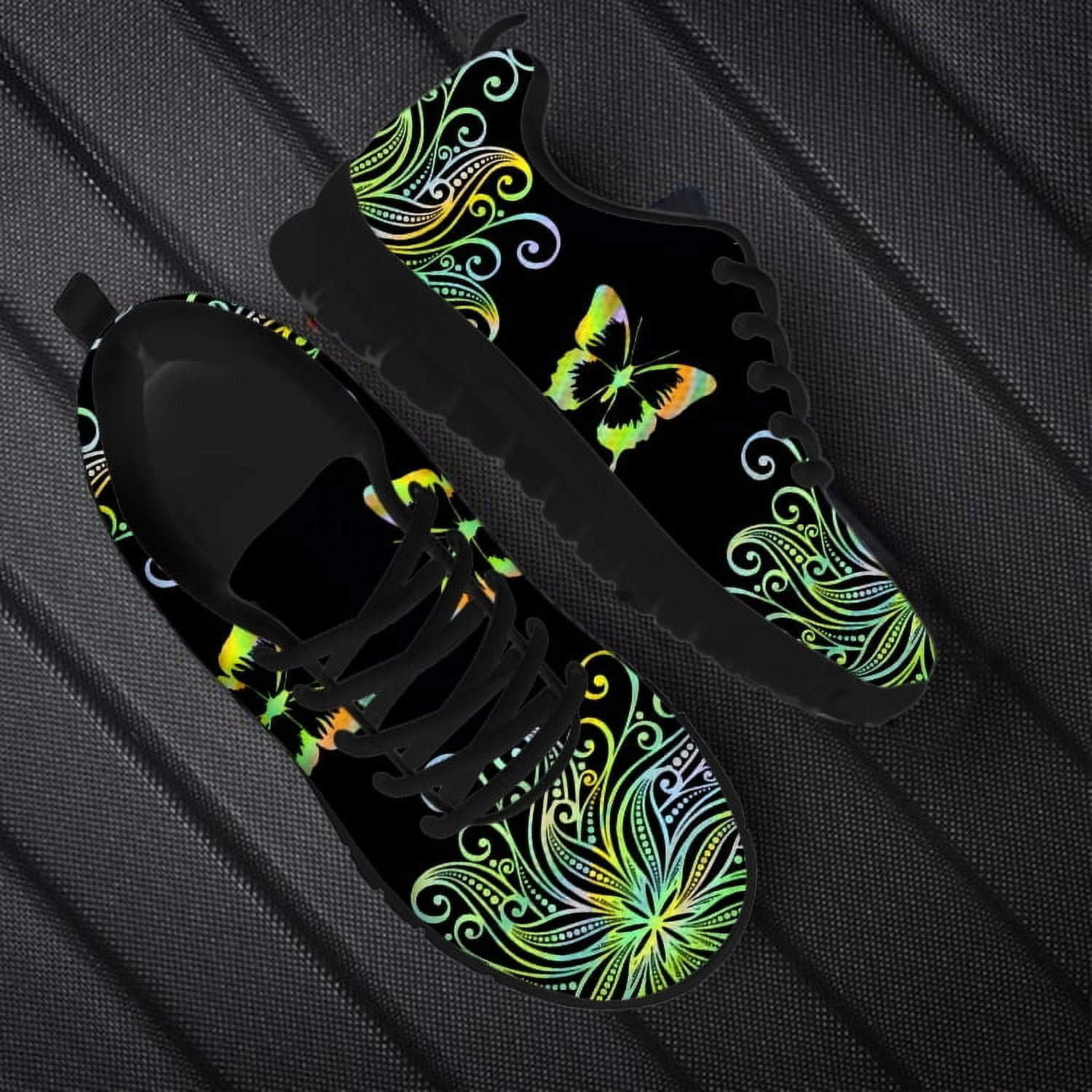 Artistic Butterfly Print Ladies Sneakers Lace-up Air Mesh Light Breath ...