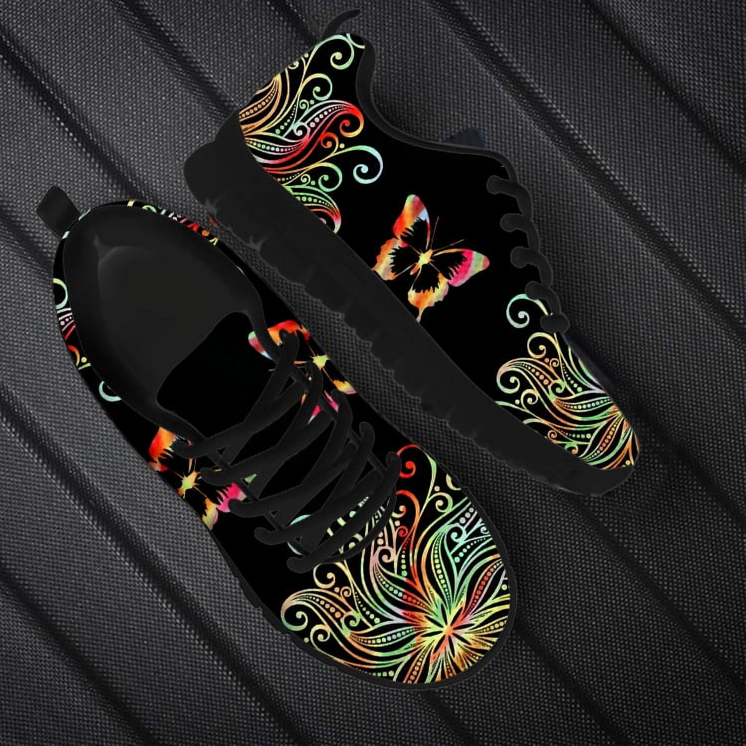 Artistic Butterfly Print Ladies Sneakers Lace-up Air Mesh Light Breath ...