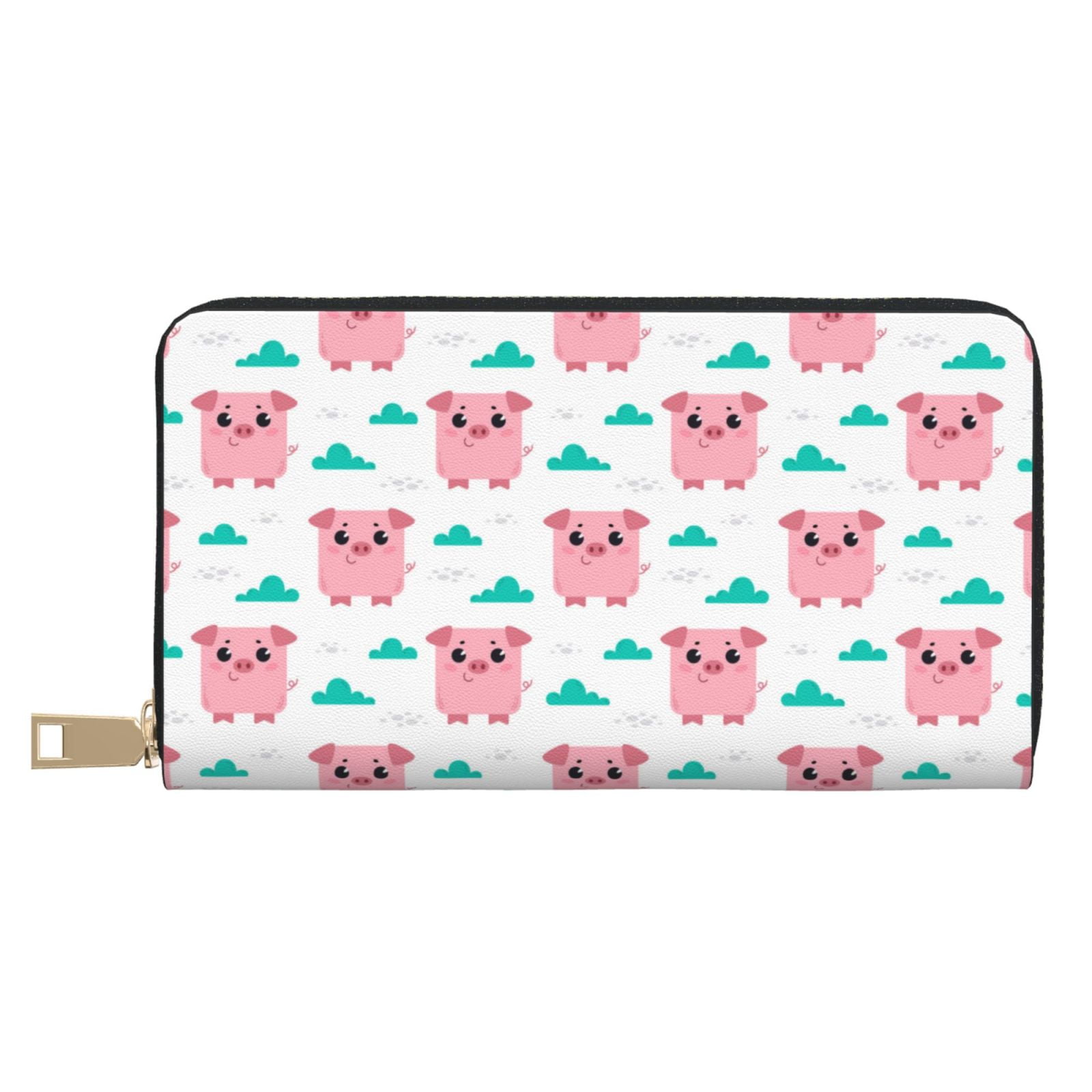 Artistic Cartoon Pig Pink Wallet Women, Leather Bifold Multi Card ...
