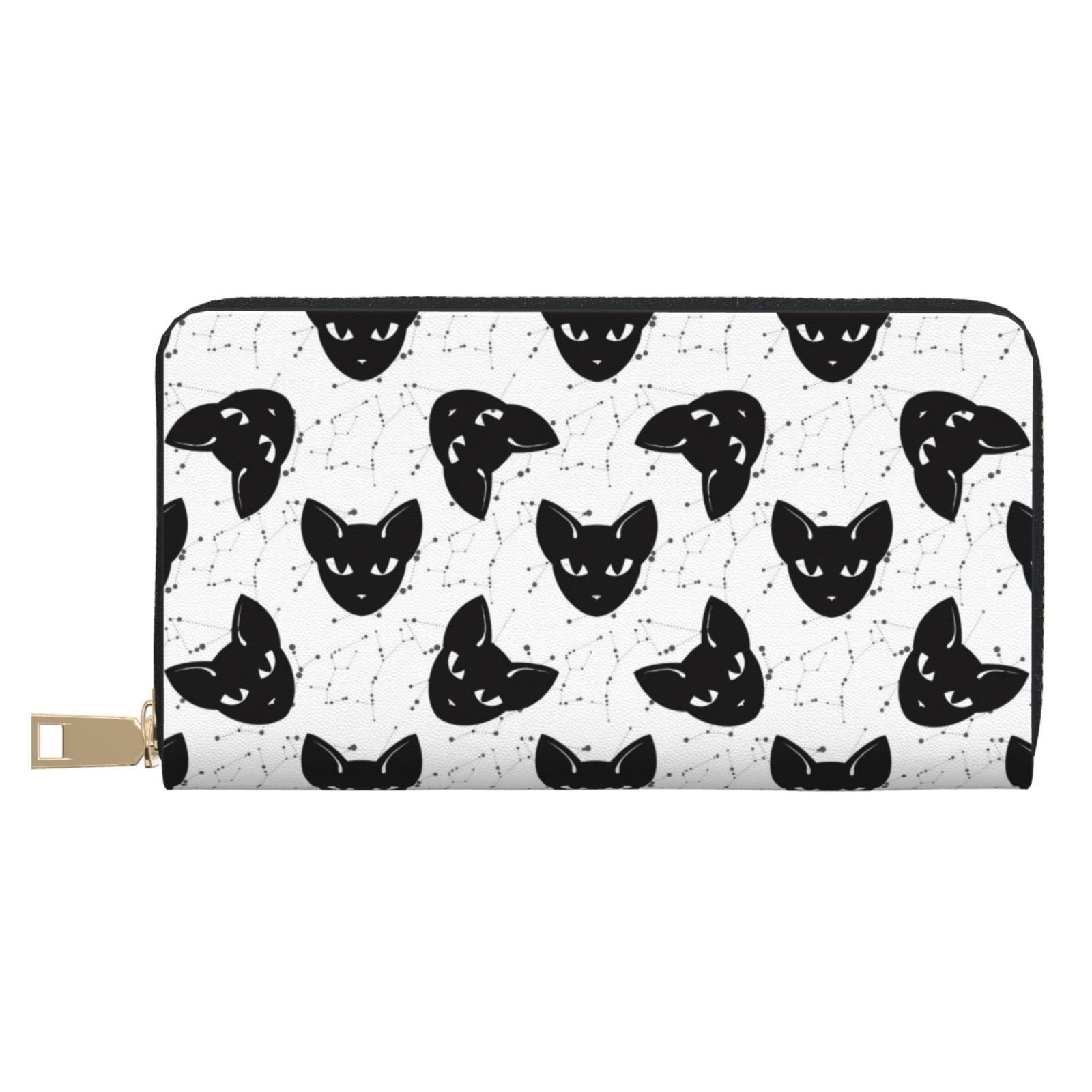 Artistic Cat Face Black Wallet Women, Leather Bifold Multi Card Wallet ...