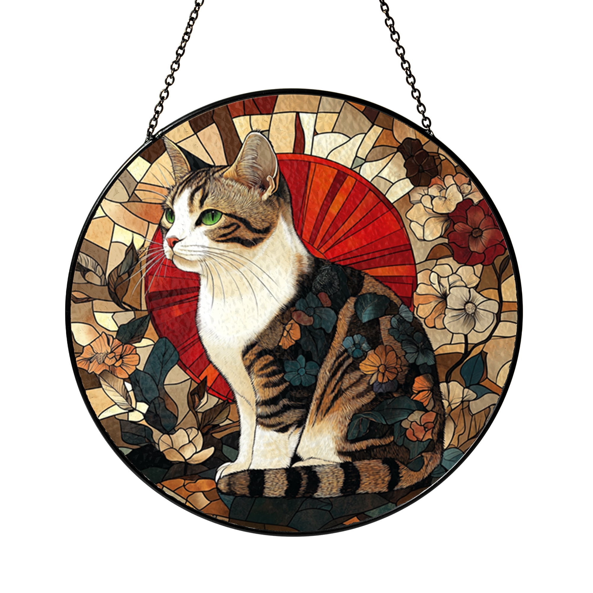 Artistic Cat Faux Stained Glass Suncatcher – Decorative Window Hanging ...