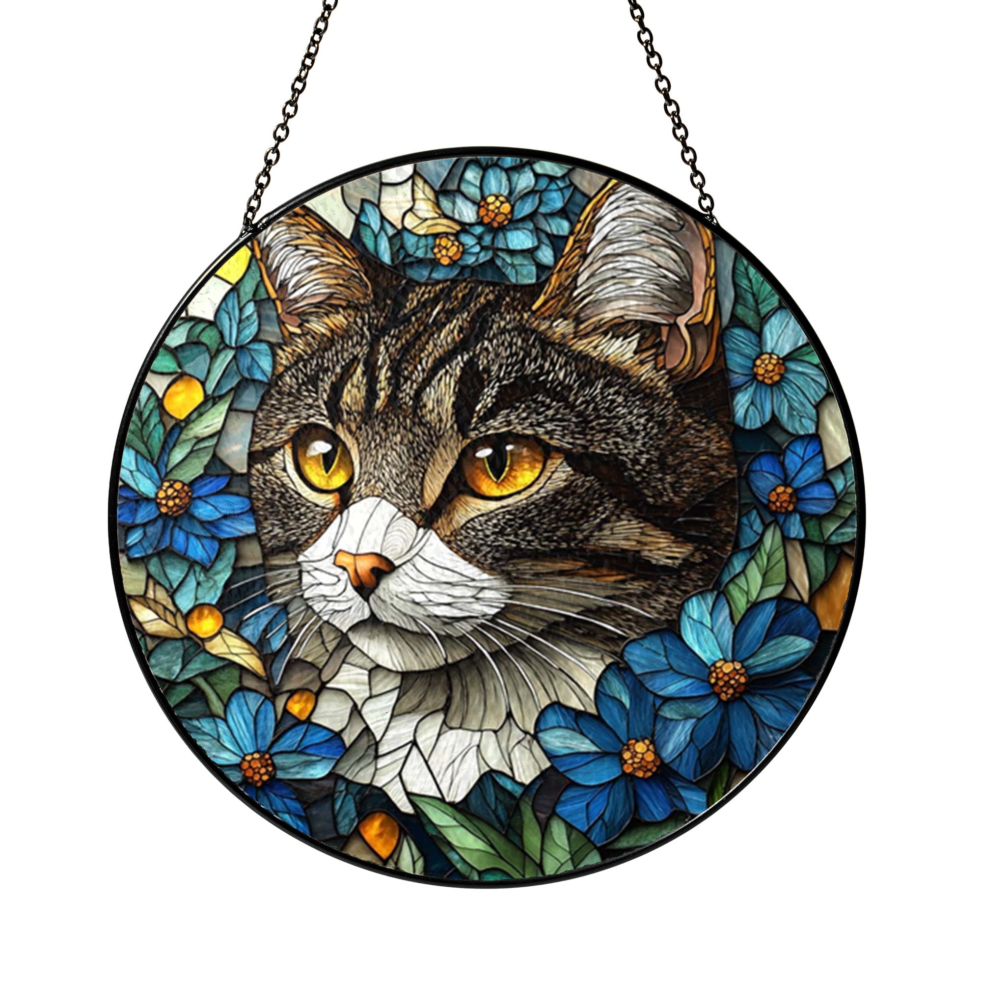 Artistic Cat Floral Stained Glass Suncatcher – Round Window Art1901 ...