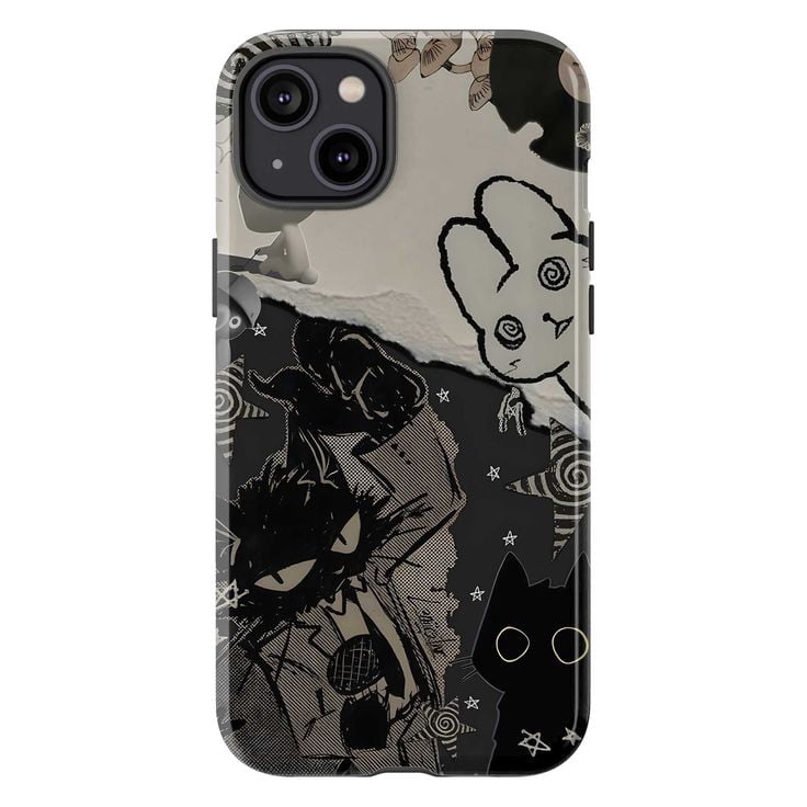 Artistic Cat Phone Case, Black & White Illustrated Design with ...
