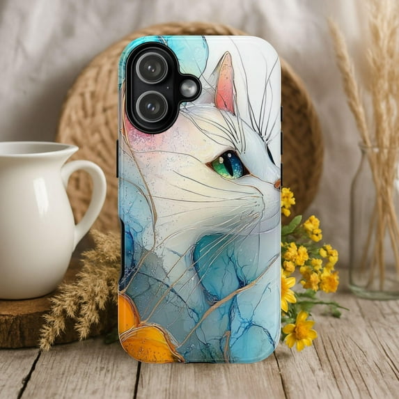 Artistic Cat Phone Case Tough Colorful Gift iPhone 17 11 12 13 14 15 16 ...