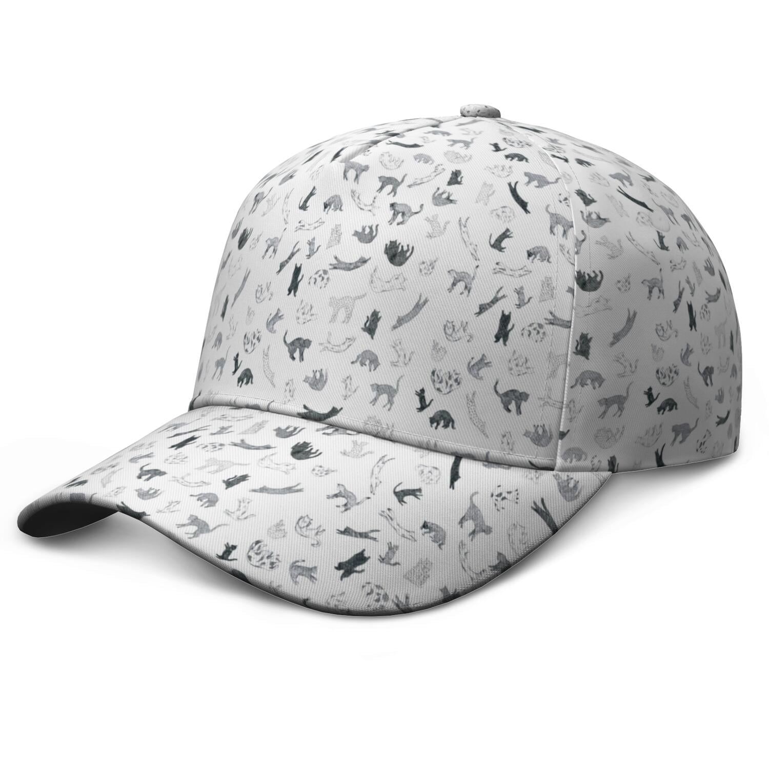 Artistic Cat Print Snapback Hat - Hand-Drawn Cat Design Lightweight for ...