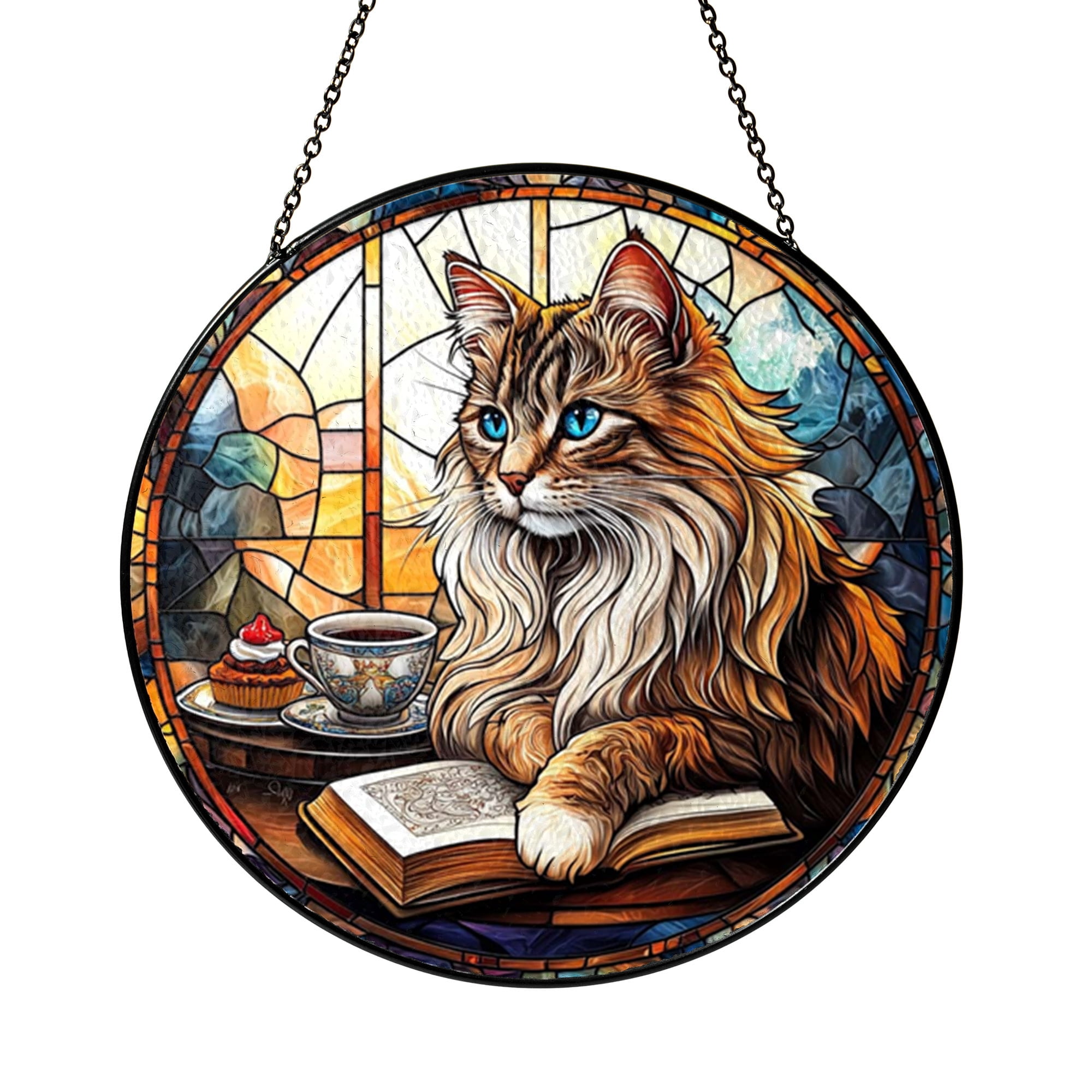 Artistic Cat and Book Stained Glass Suncatcher – Window Decoration1701 ...