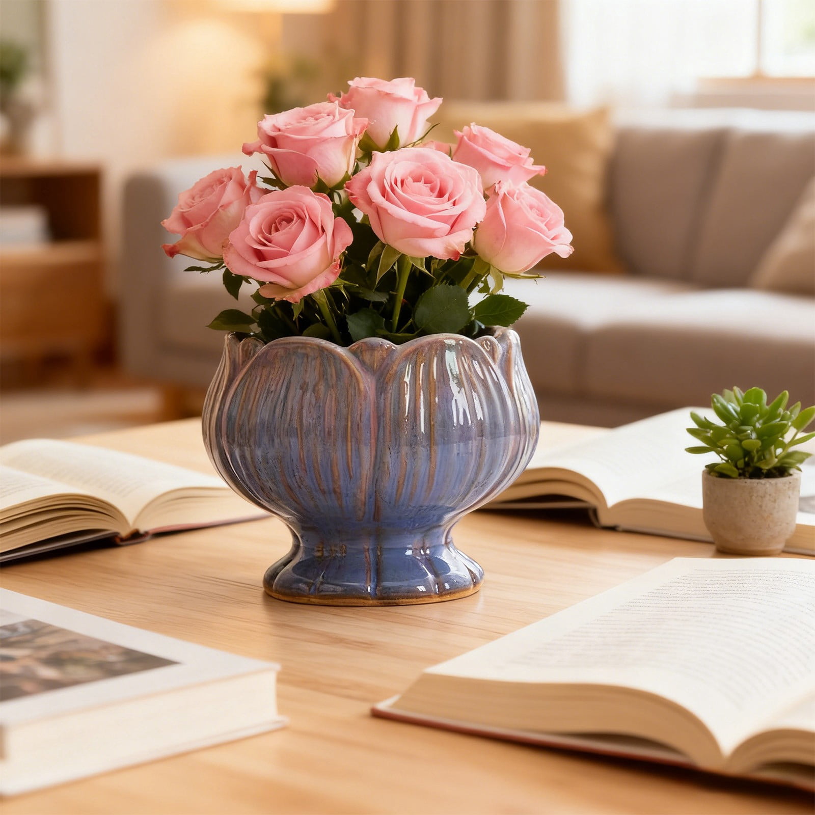 Artistic Ceramic Flower Pot with Gradient Petal Design, Streamlined and ...