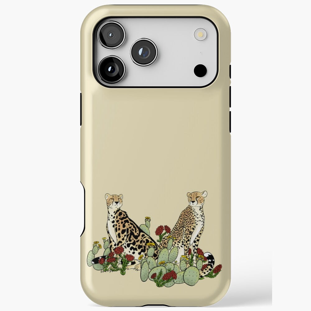 Artistic Cheetahs In Desert Cacti Landscape for iPhone Case 17 11 12 13 ...