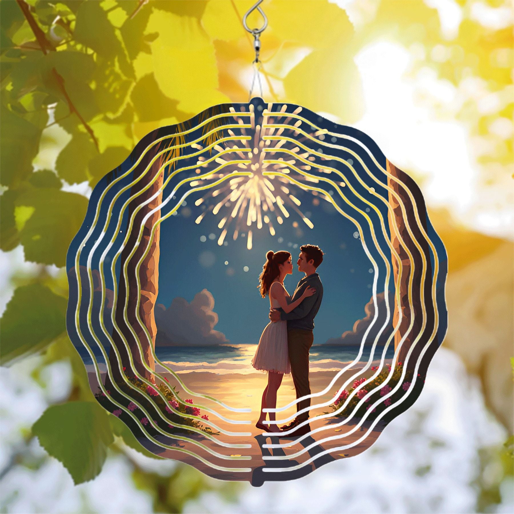 Artistic Circular Metal Hanging Wind Spinner - Unique Pattern Design ...