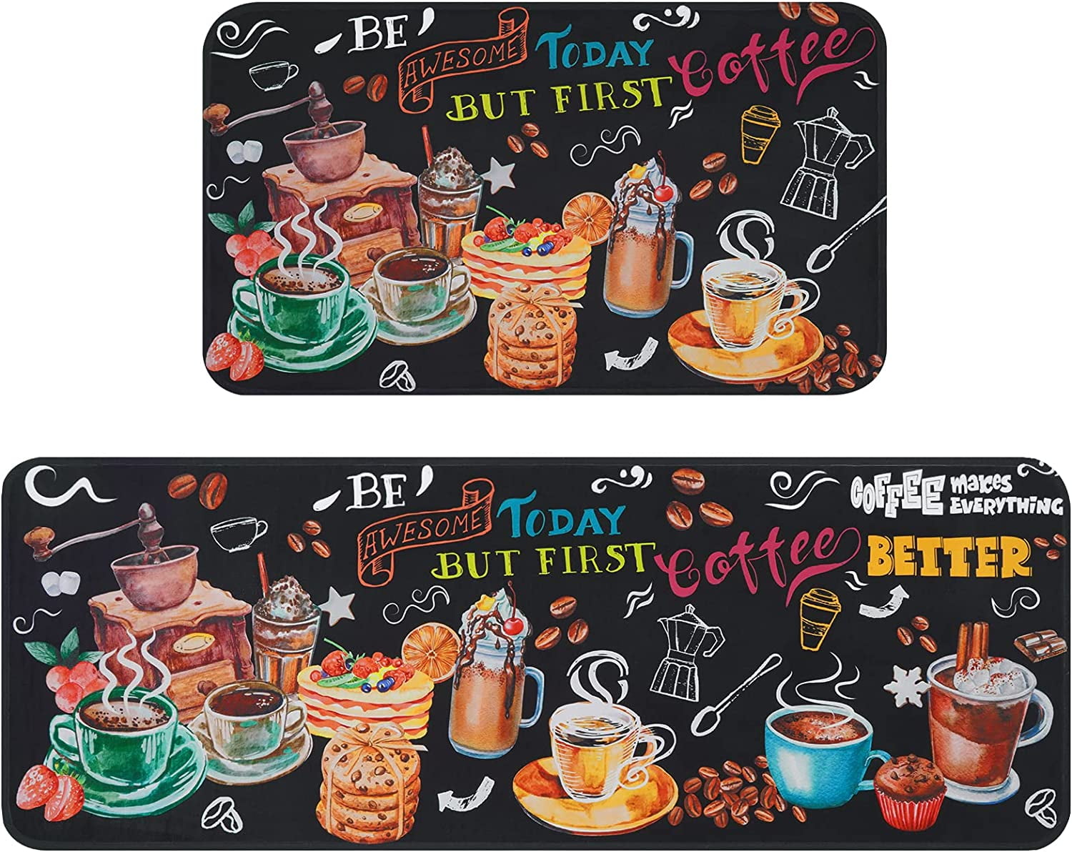 Artistic and Colorful Kitchen Rugs 2PCS, Anti Fatigue Kitchen Mats for ...