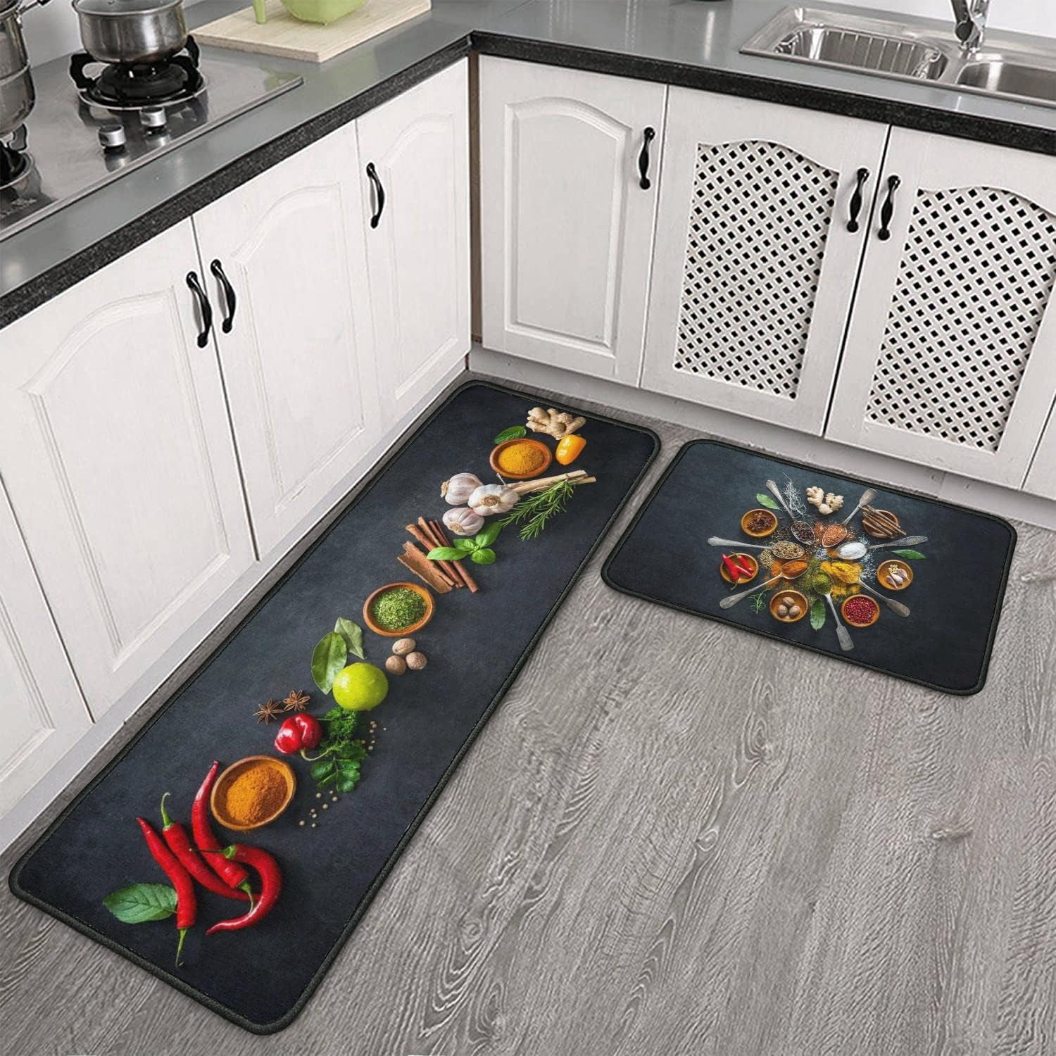 Artistic and Colorful Kitchen Rugs and Mats Set of 2, Spicy Art Non ...