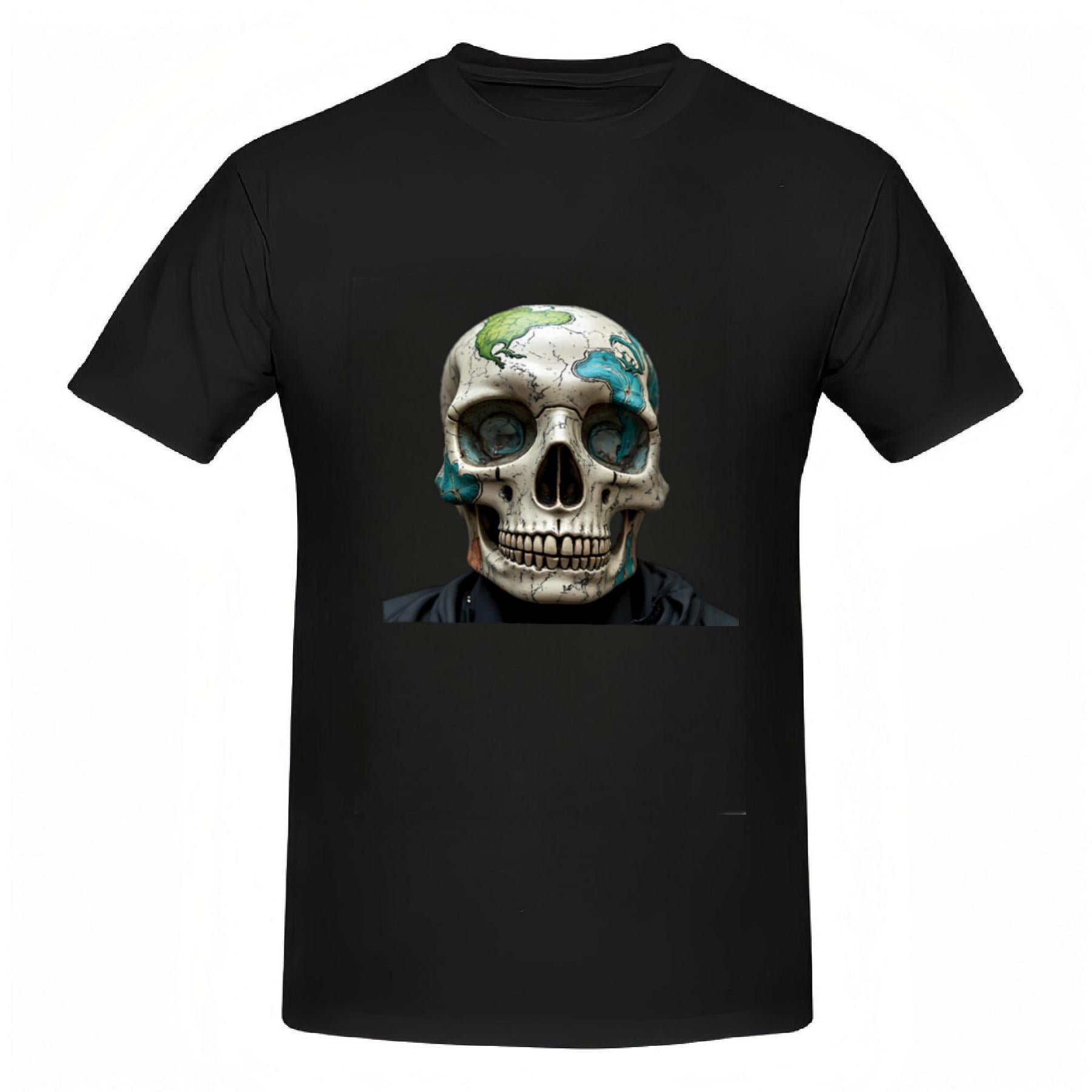 Artistic Cotton Short Sleeve T-Shirt with Distressed Skull Mask Design ...