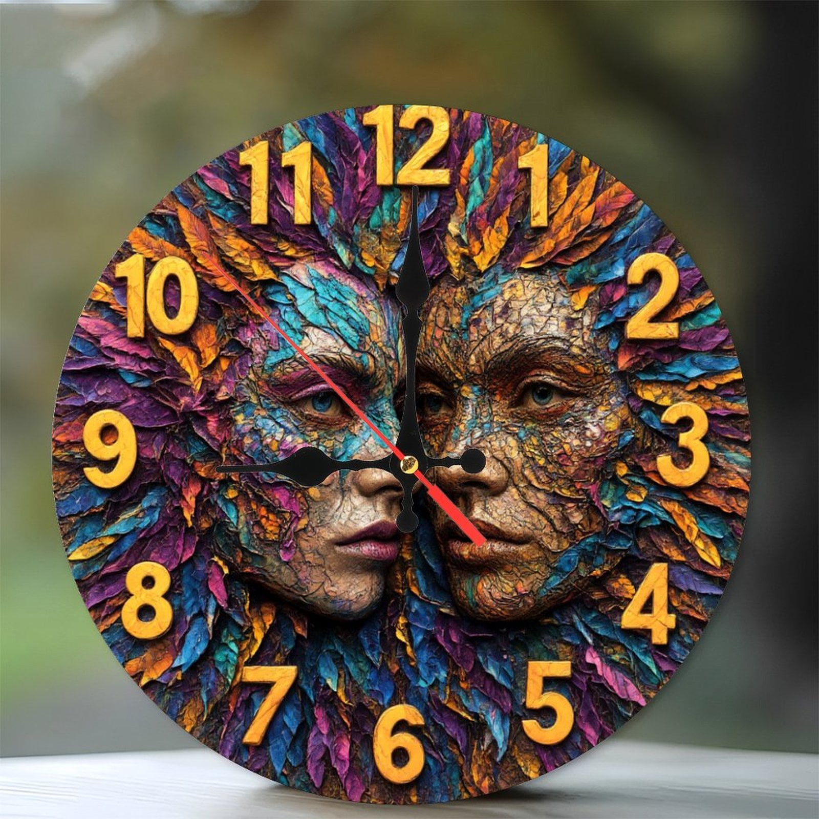 Artistic Couple Face Wall Clock Colorful Texture Home Decor 10-Inch ...