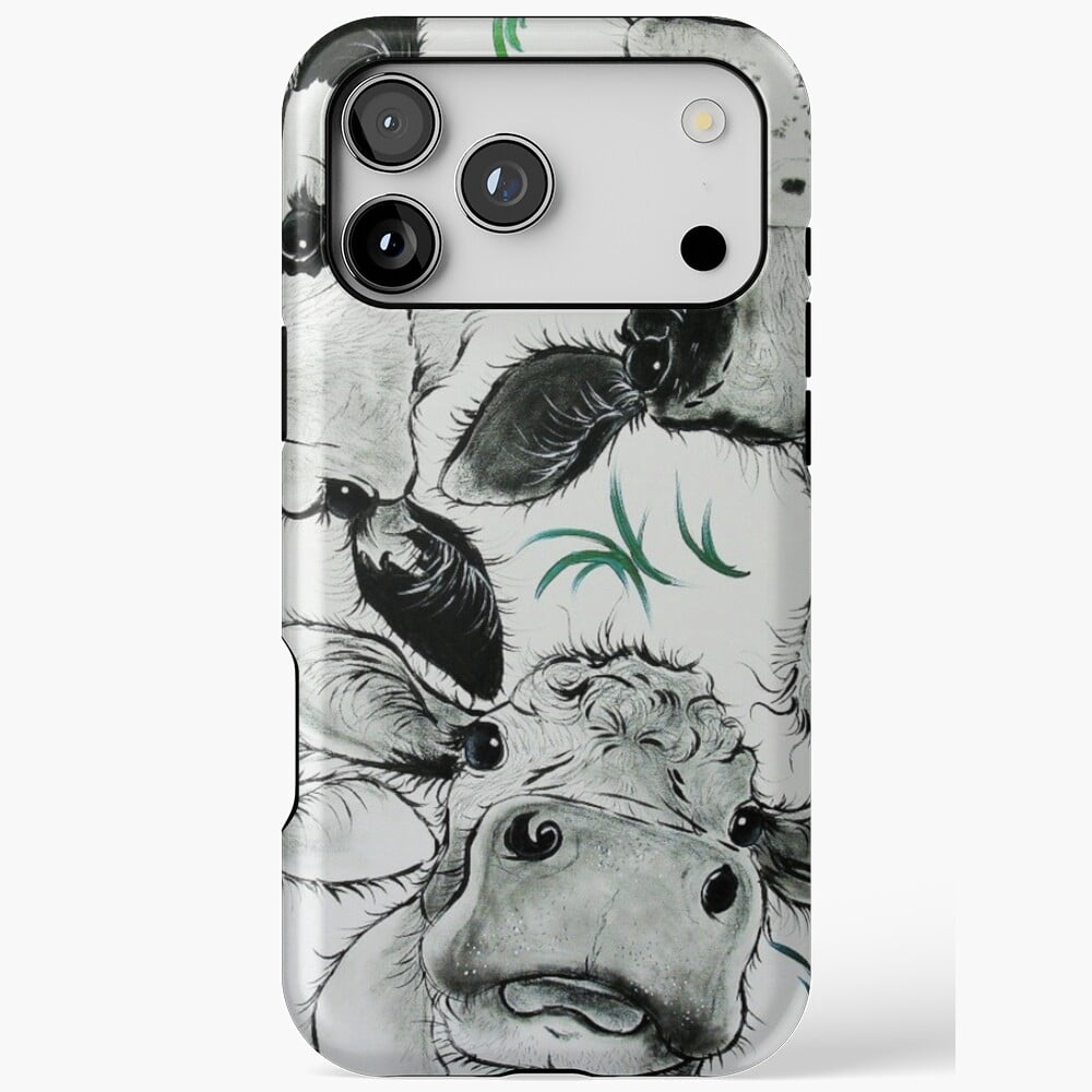 Artistic Cow Sketch Black White FarmPhone Case for iPhone 11 to 17 Pro ...
