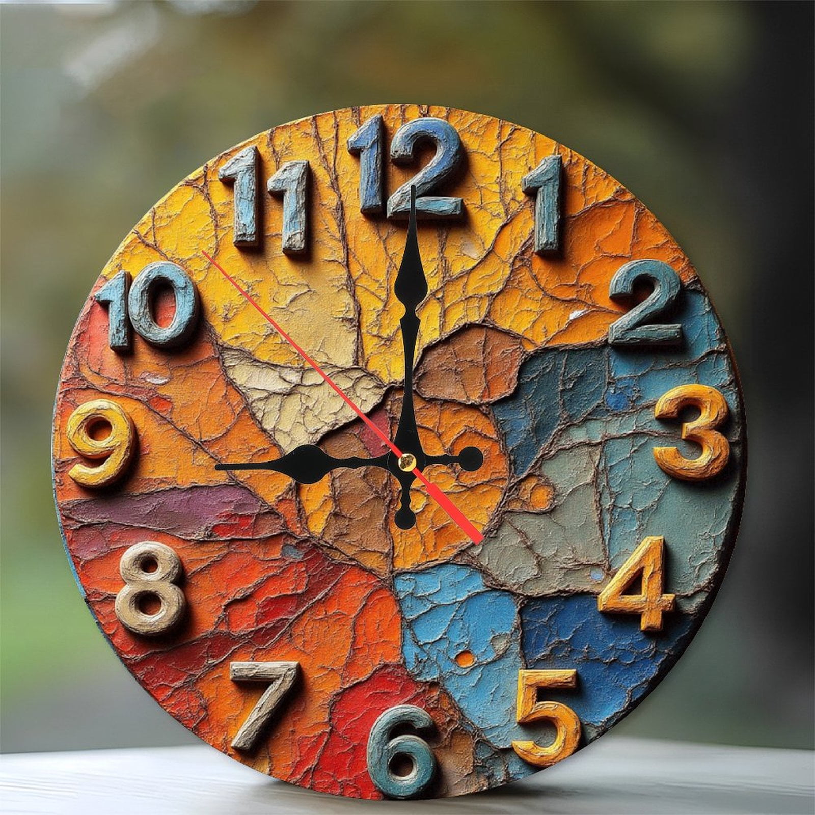 Artistic Crackle Glaze Wall Clock 10-Inch Silent Wooden Wall Clock ...