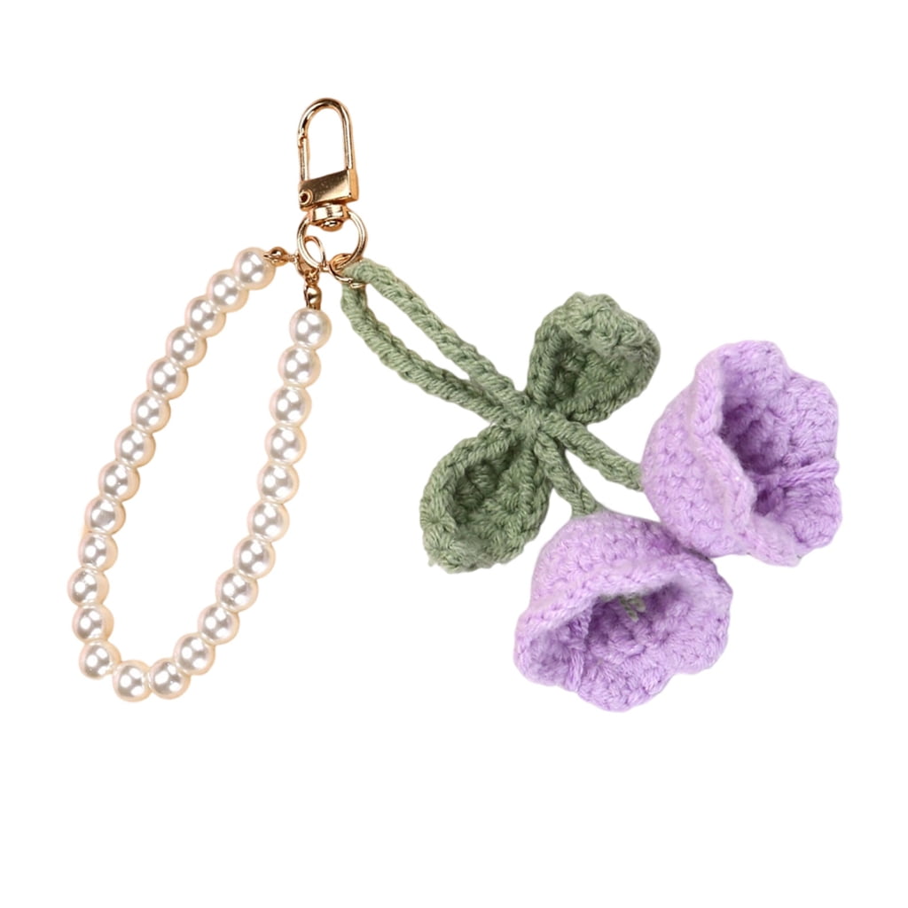 Artistic Crochet Flower Keychain Handmade Knitted Key Jewelry Soft Yarn ...